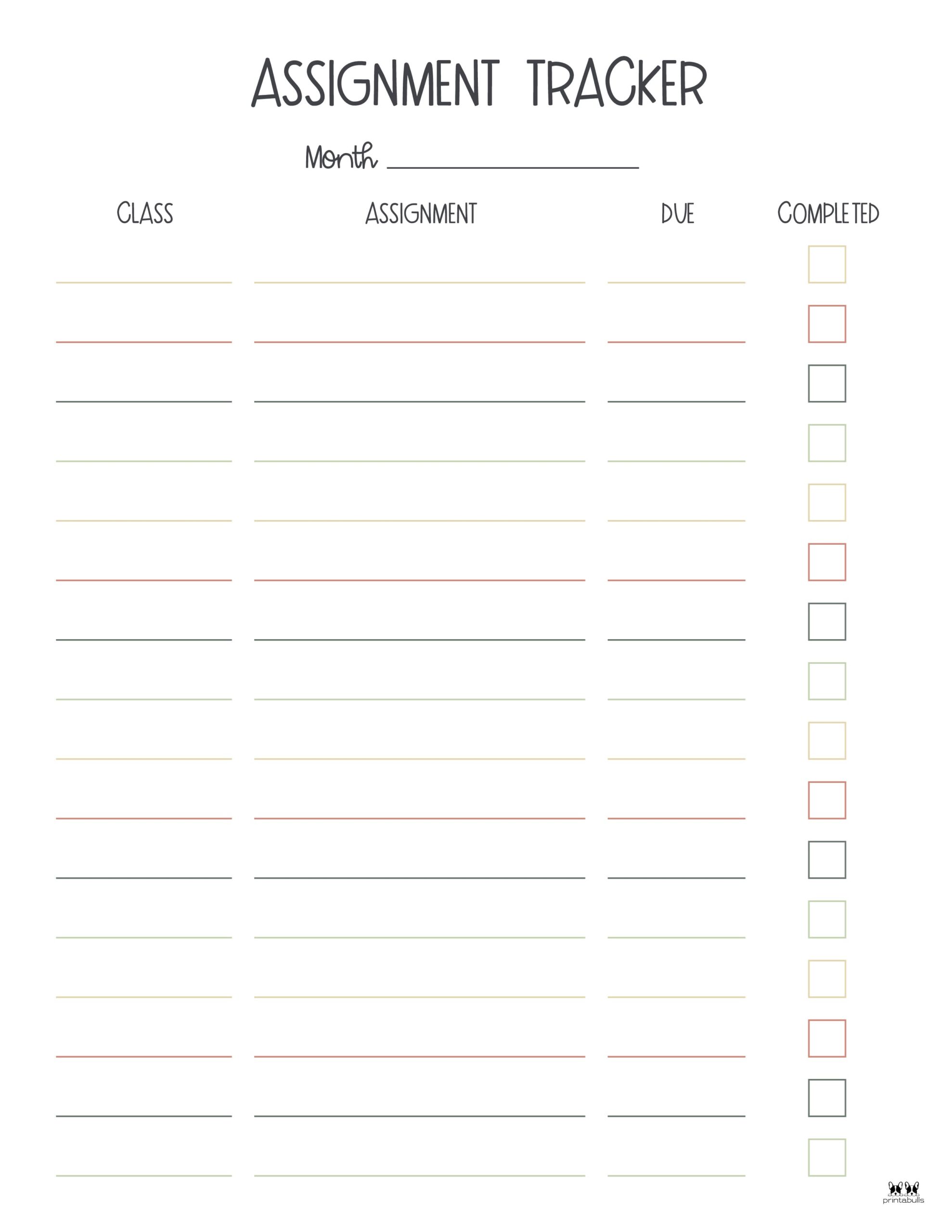 Assignment Trackers - 12 FREE Printables | Printabulls