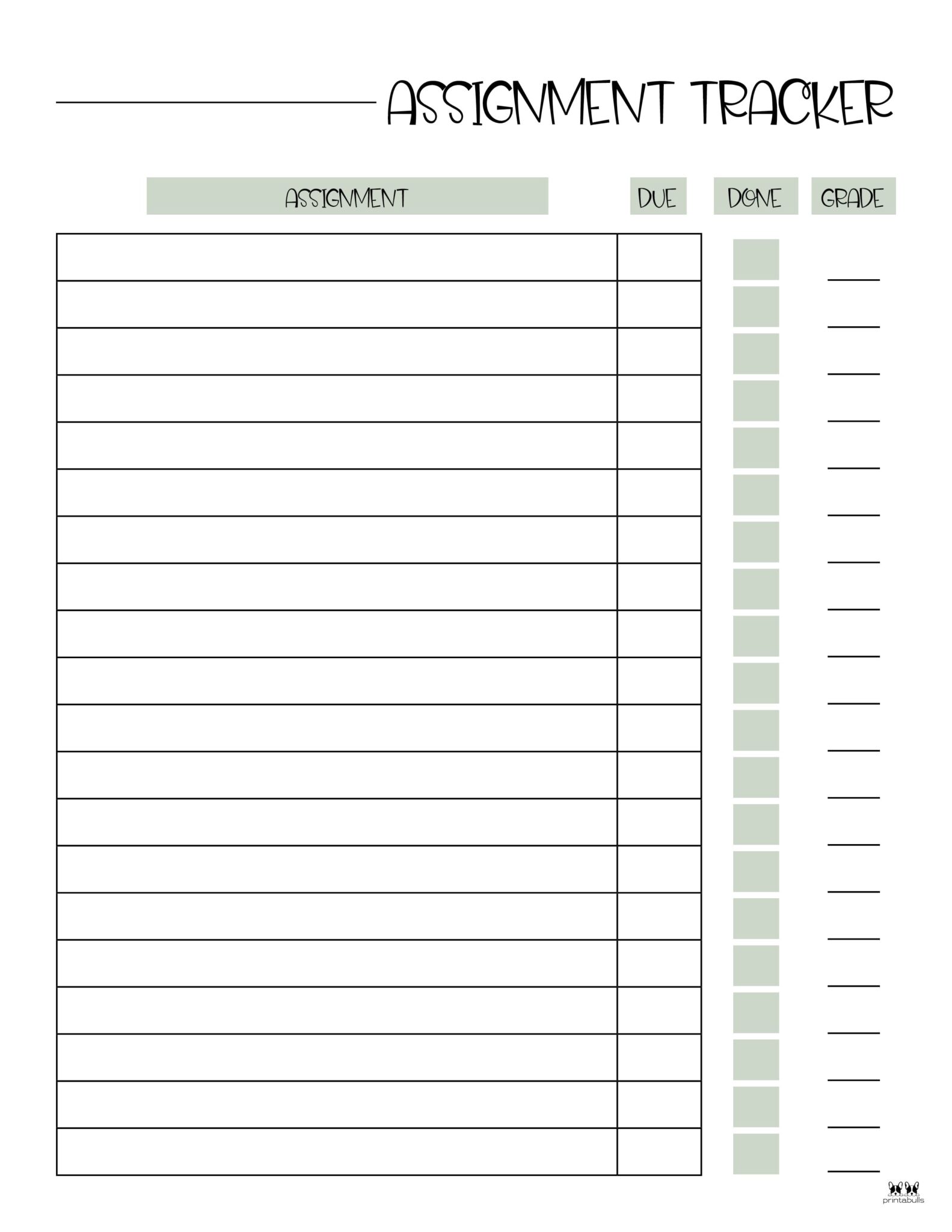Assignment Trackers - 12 FREE Printables | Printabulls