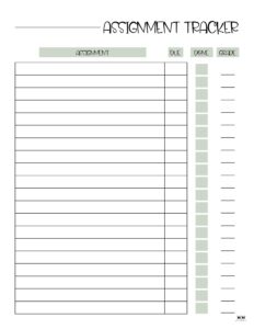 Assignment Trackers - 12 FREE Printables | Printabulls