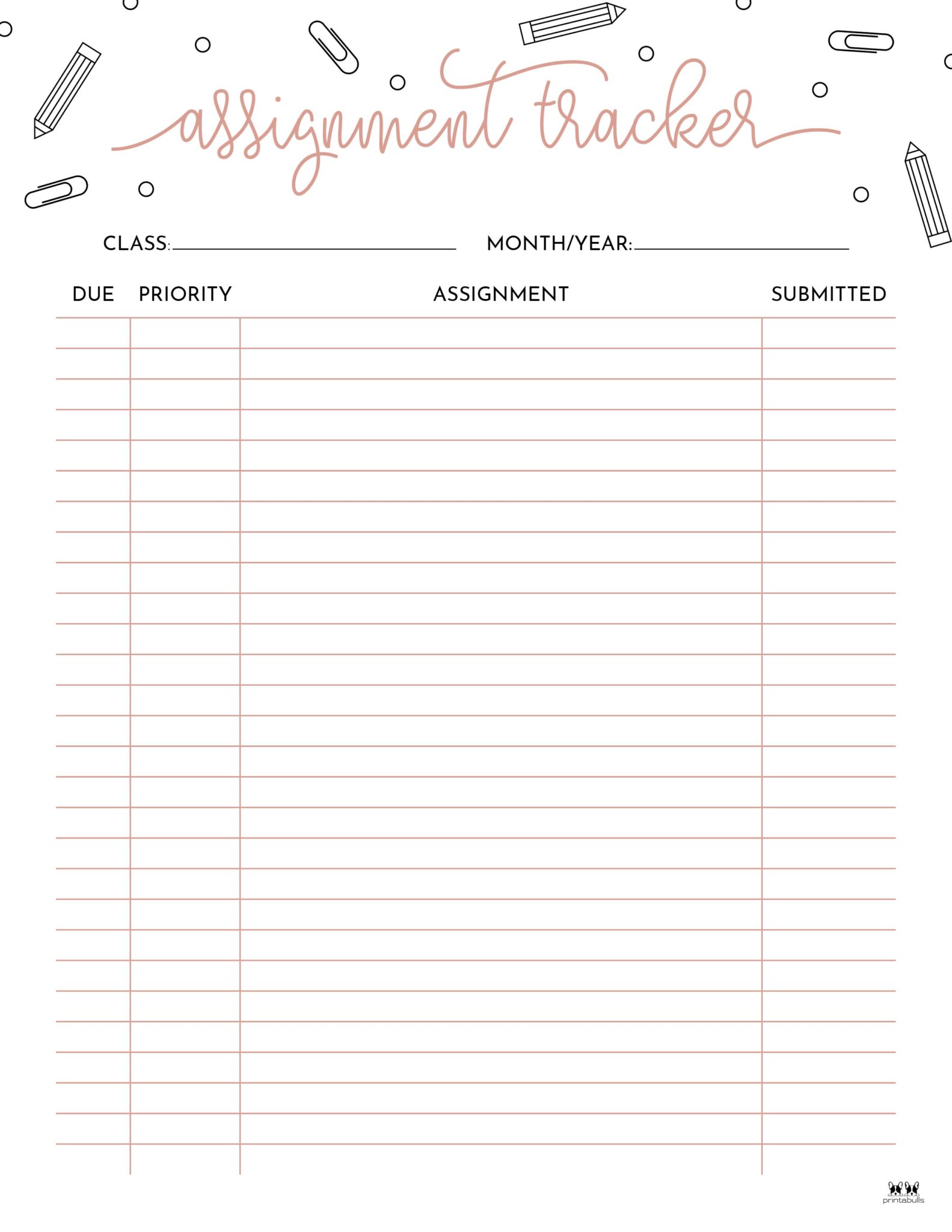 Assignment Trackers - 12 FREE Printables | Printabulls