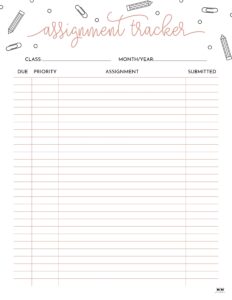 Assignment Trackers - 12 FREE Printables | Printabulls