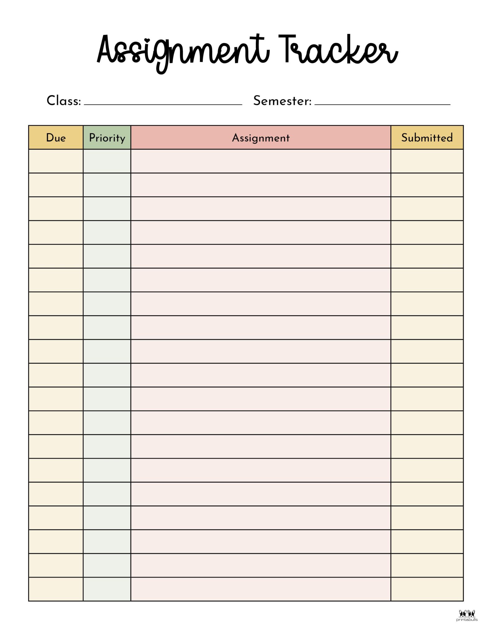 Assignment Trackers - 12 FREE Printables | Printabulls Assignment Trackers - 12 FREE Printables | Printabulls