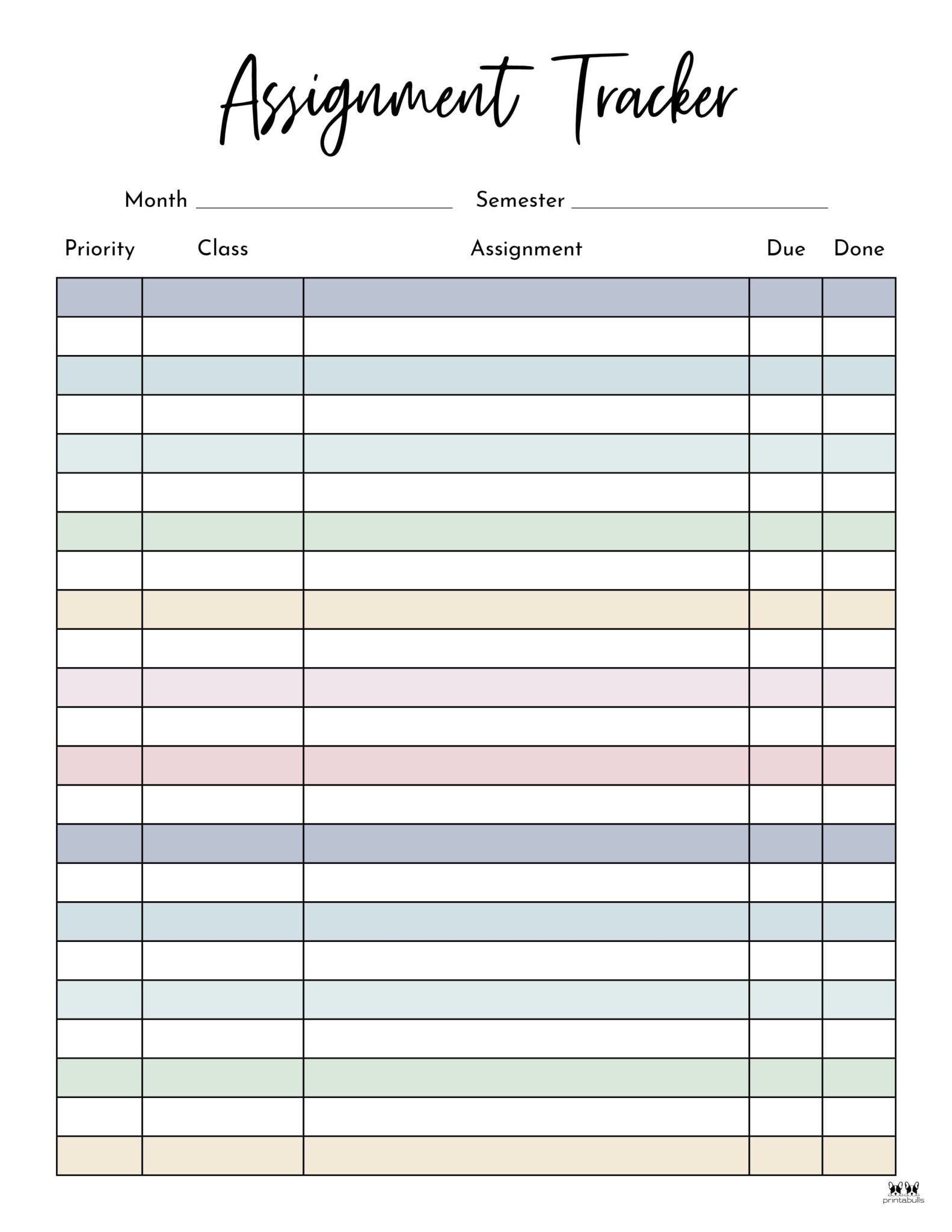 Assignment Trackers - 12 FREE Printables | Printabulls