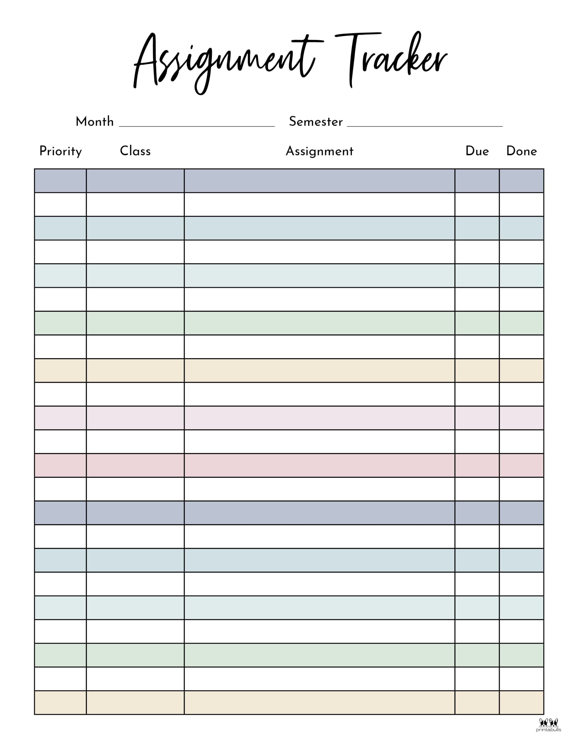 Assignment Trackers - 12 FREE Printables | Printabulls
