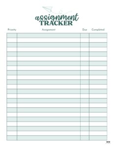 Assignment Trackers - 12 FREE Printables | Printabulls
