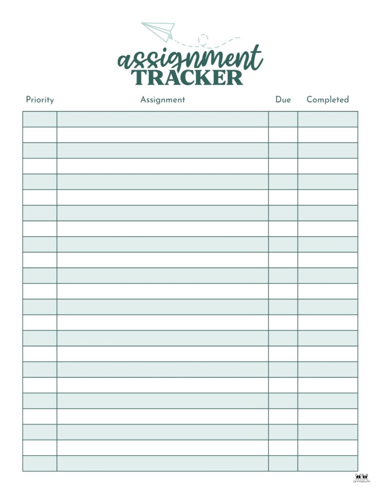 Assignment Trackers - 12 FREE Printables | Printabulls
