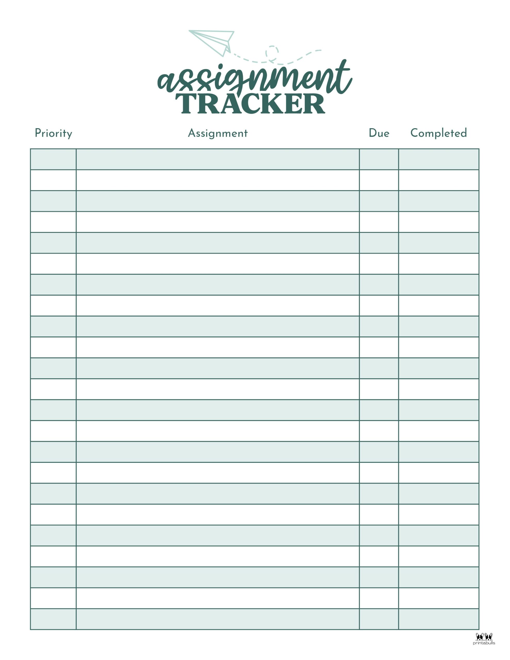 Assignment Trackers - 12 FREE Printables | Printabulls