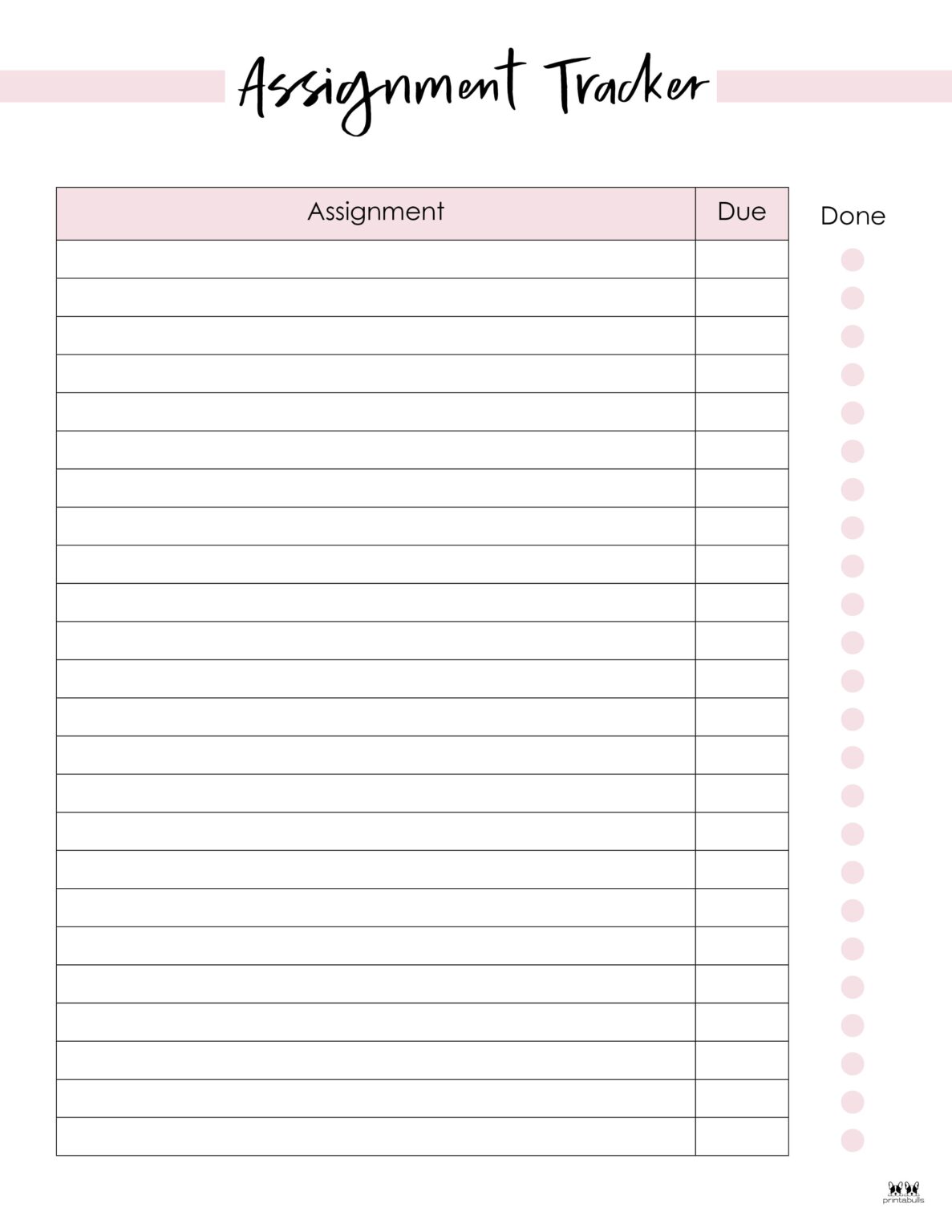 Assignment Trackers - 12 FREE Printables | Printabulls
