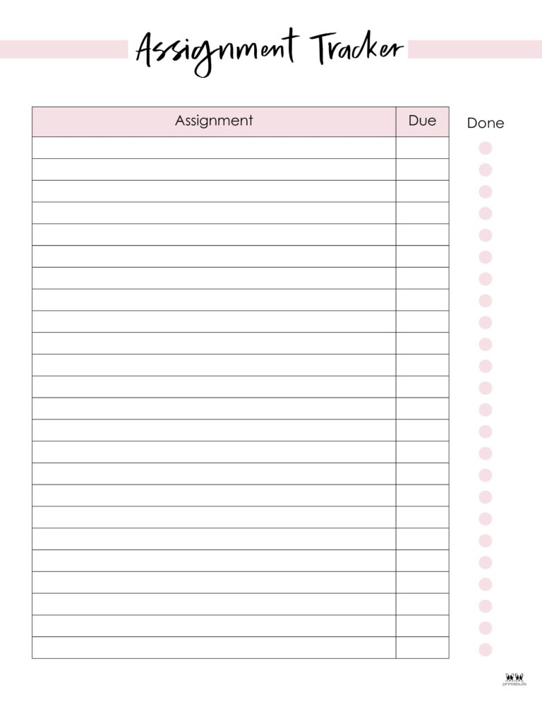 Assignment Trackers - 12 FREE Printables | Printabulls