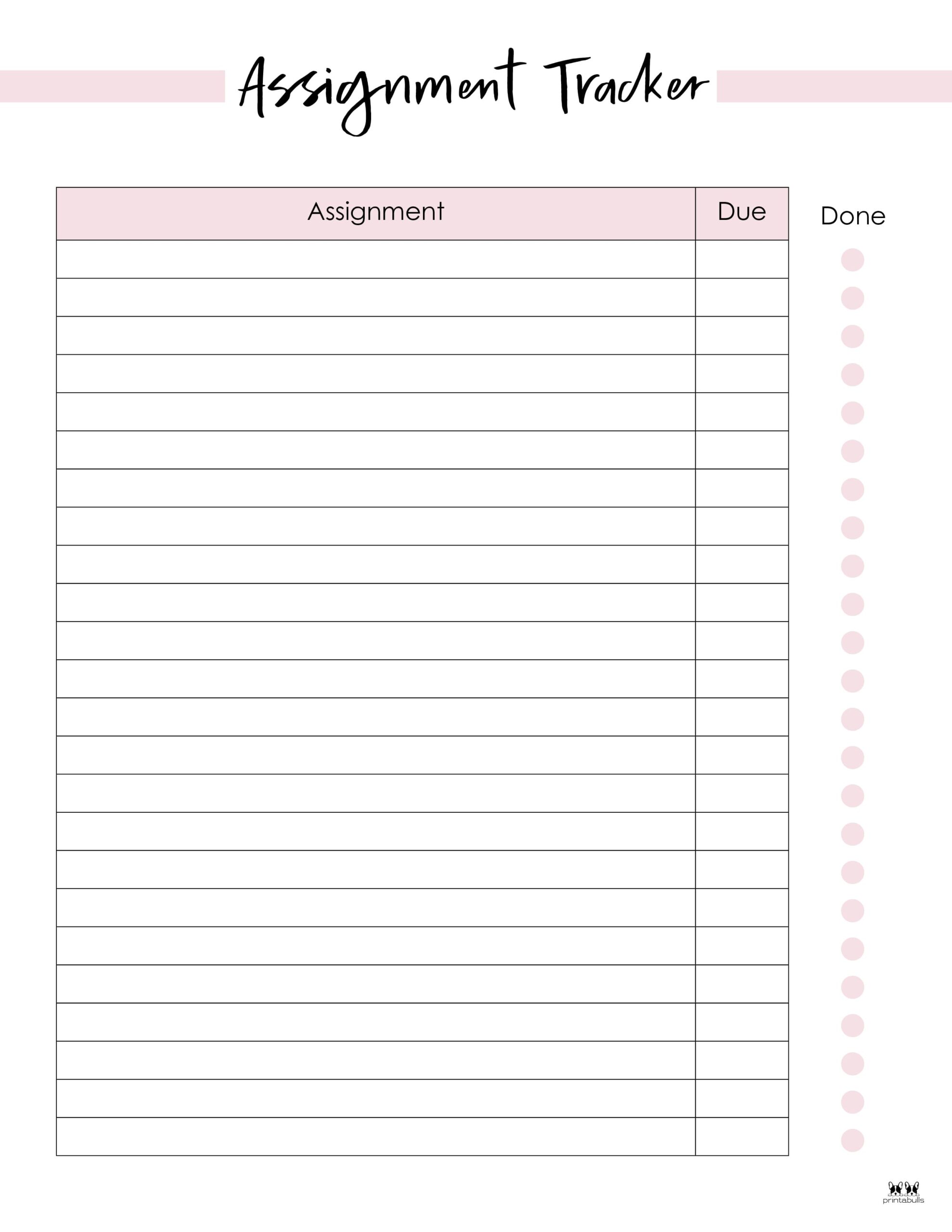 Assignment Trackers - 12 FREE Printables | Printabulls