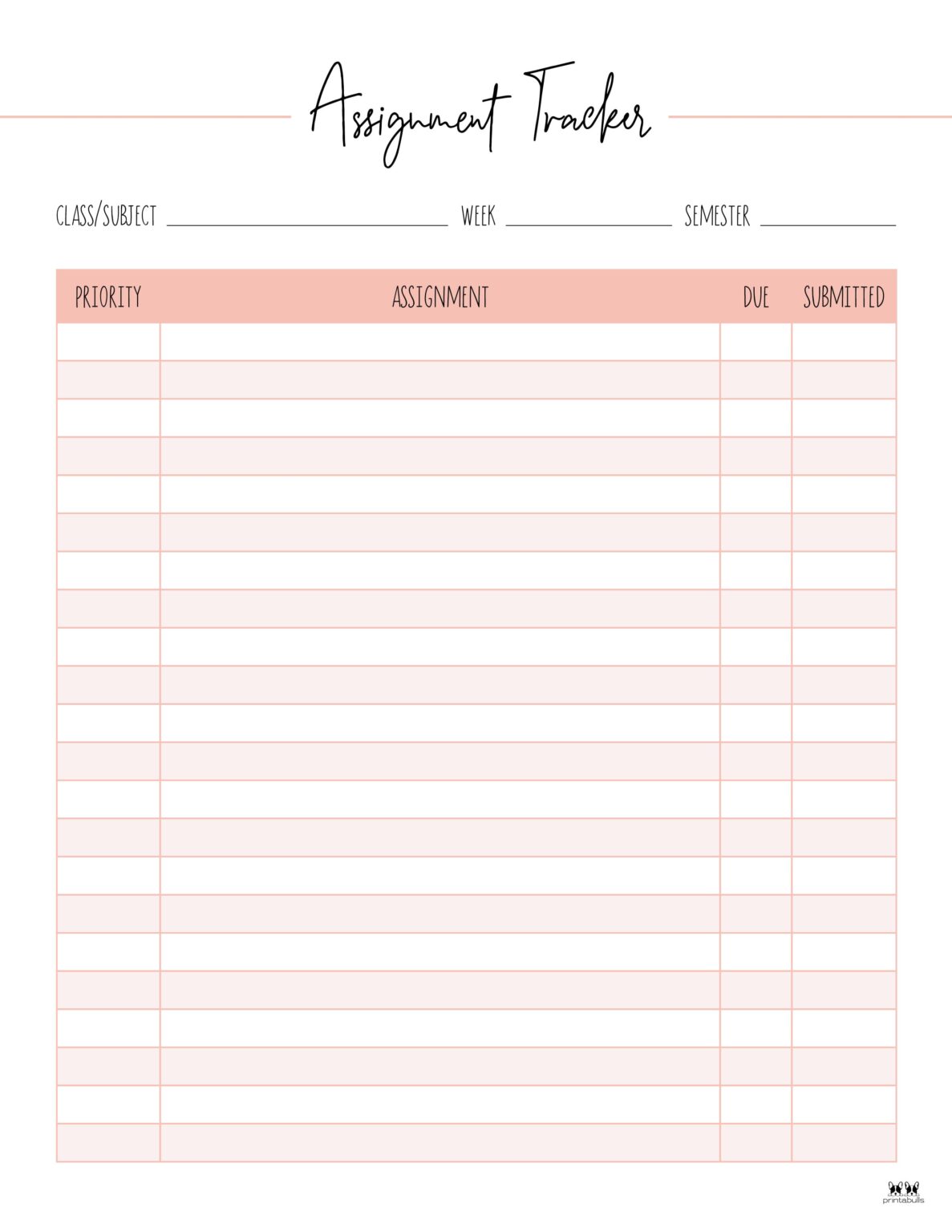 Assignment Trackers - 12 FREE Printables | Printabulls