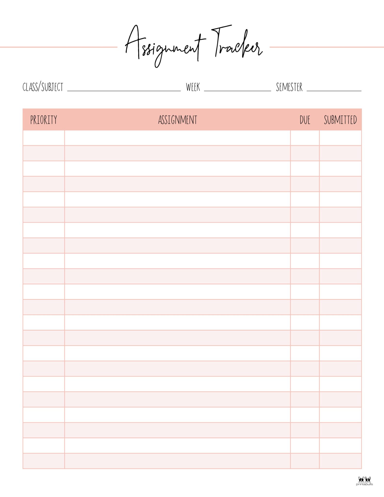 Assignment Trackers - 12 FREE Printables | Printabulls Assignment Trackers - 12 FREE Printables | Printabulls