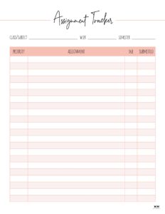 Assignment Trackers - 12 FREE Printables | Printabulls