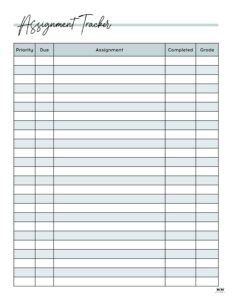 Assignment Trackers - 12 FREE Printables | Printabulls