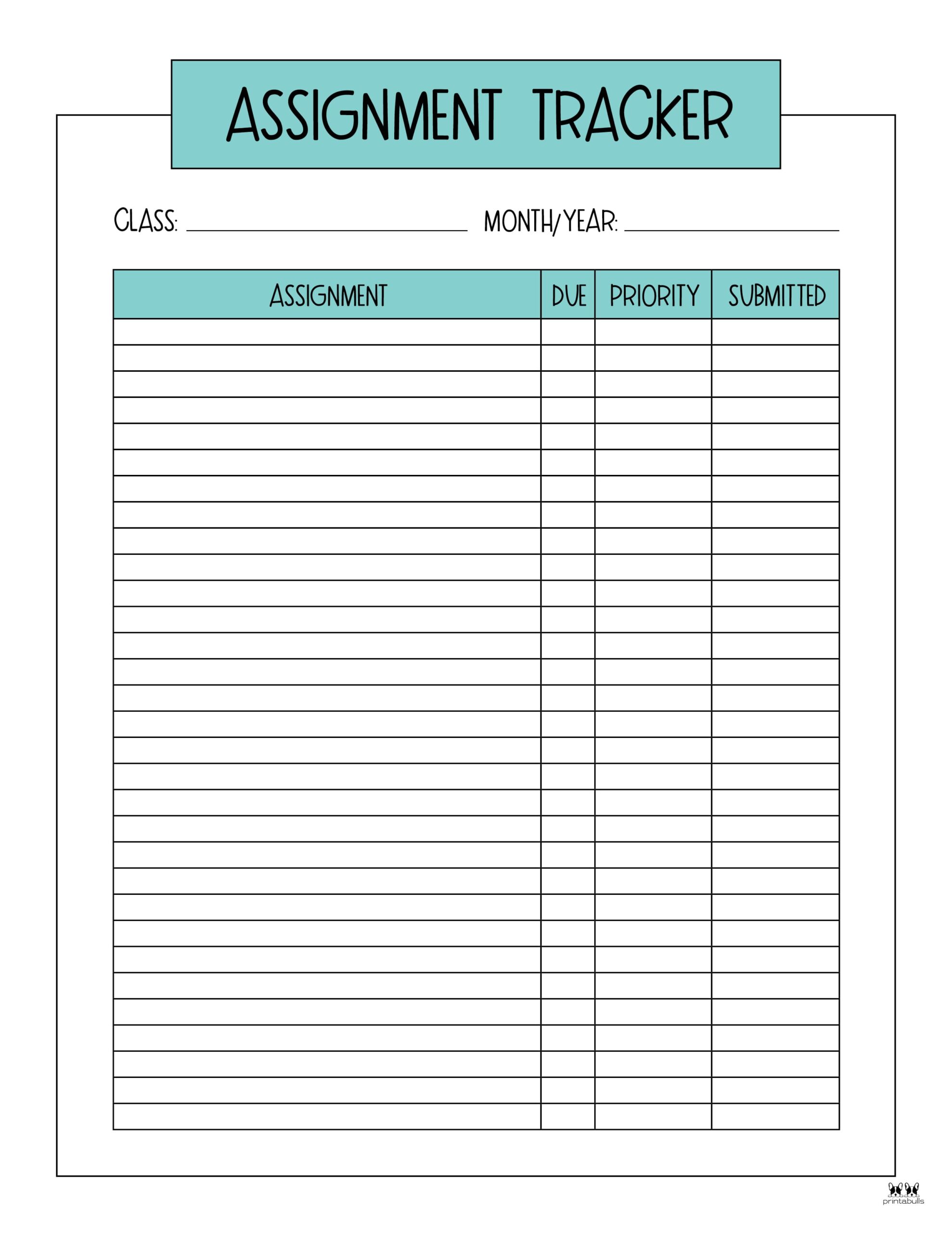 Assignment Trackers - 12 FREE Printables | Printabulls Assignment Trackers - 12 FREE Printables | Printabulls