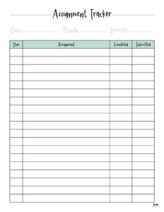 Assignment Trackers - 12 FREE Printables | Printabulls