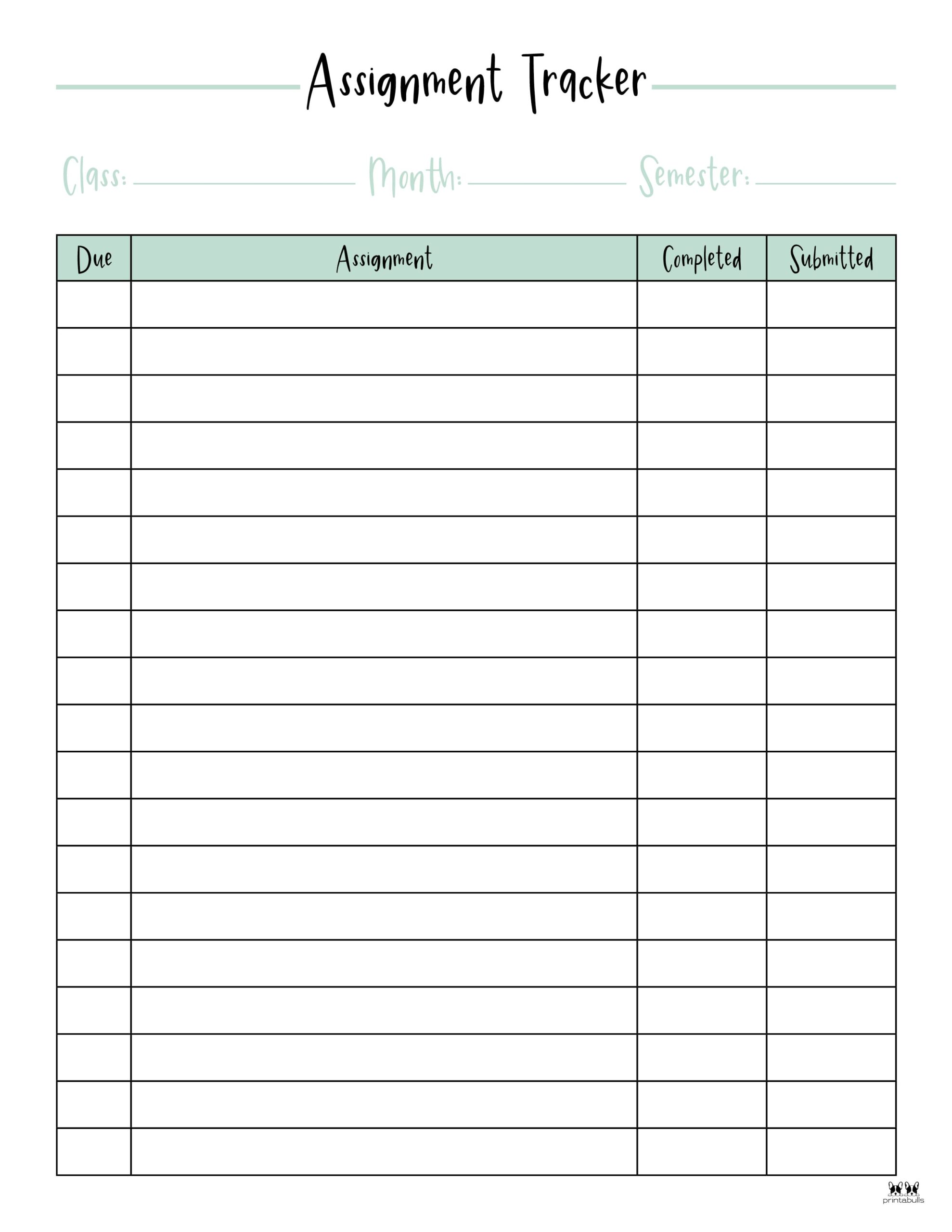 Assignment Trackers - 12 FREE Printables | Printabulls