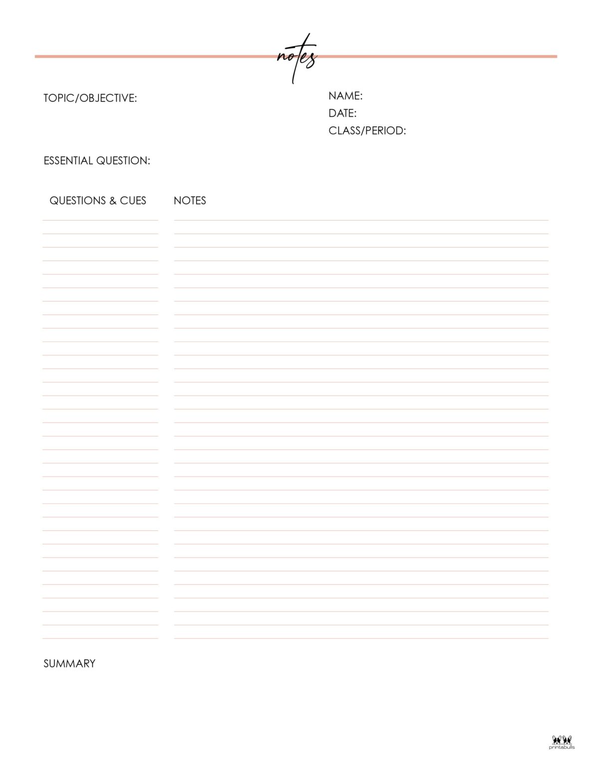 Cornell Notes Templates - 15 FREE Printables | Printabulls