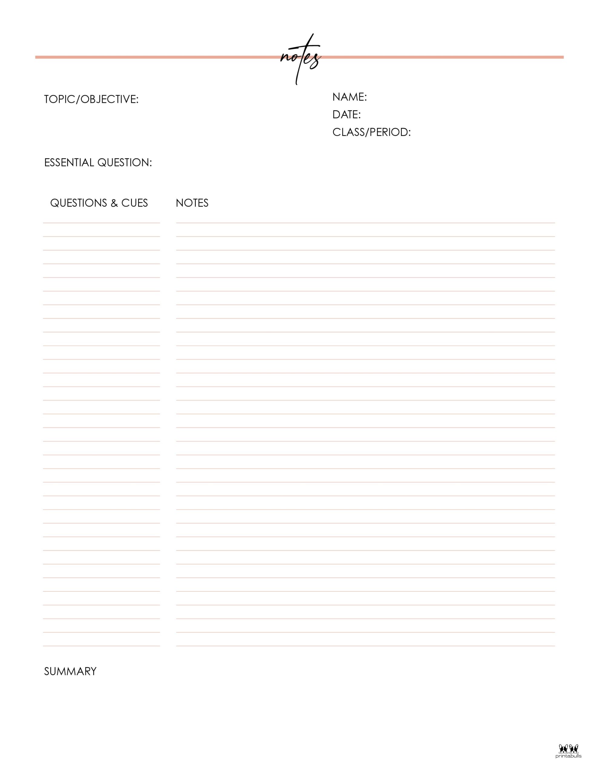 Cornell Notes Templates - 15 FREE Printables | Printabulls
