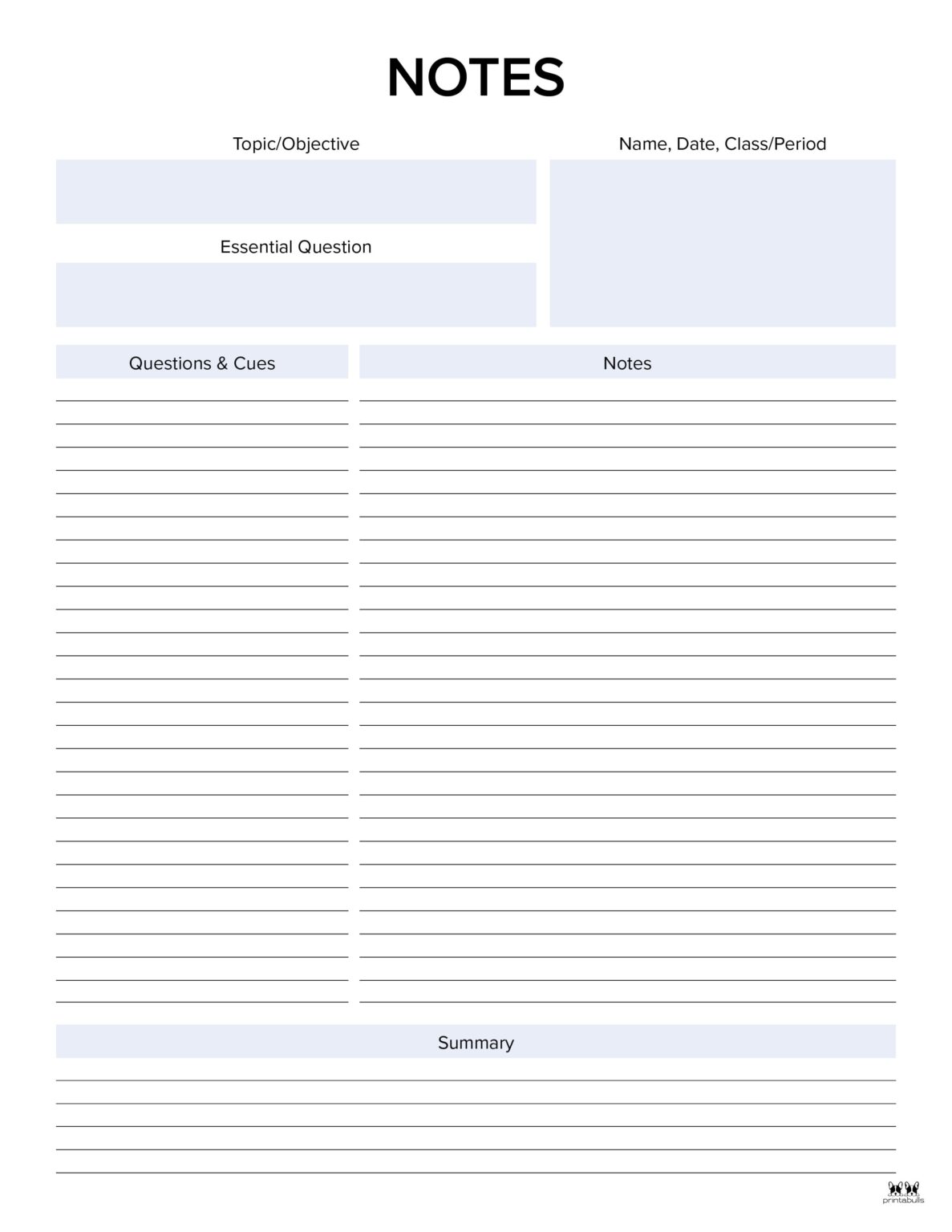 Cornell Notes Templates - 15 FREE Printables | Printabulls