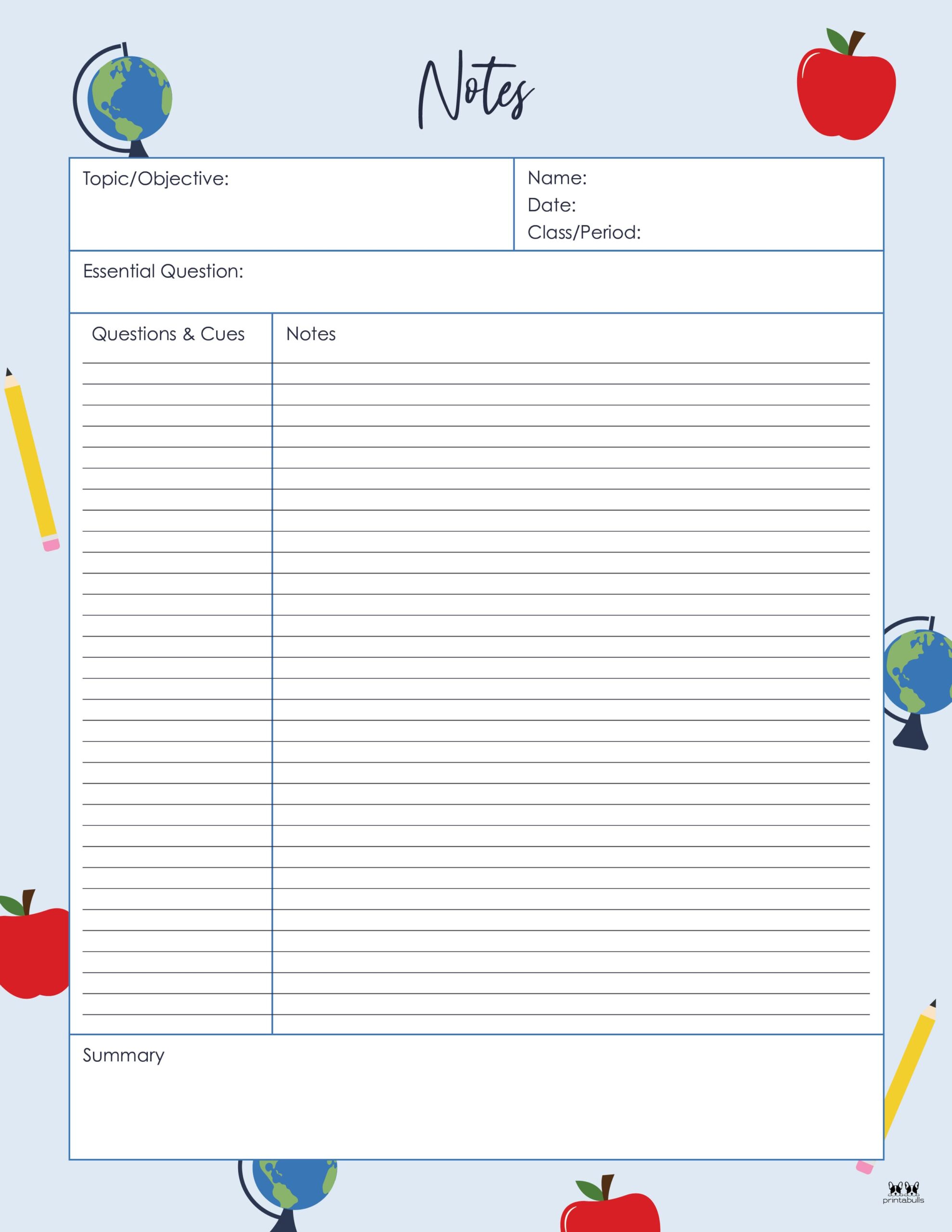 Cornell Notes Templates - 15 FREE Printables | Printabulls