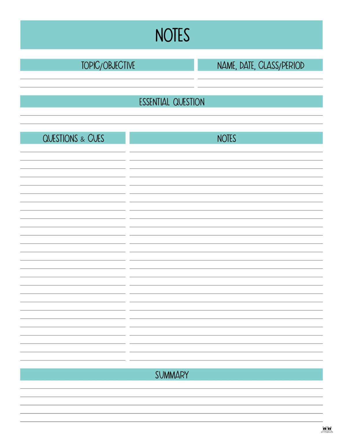 Cornell Notes Templates - 15 FREE Printables | Printabulls