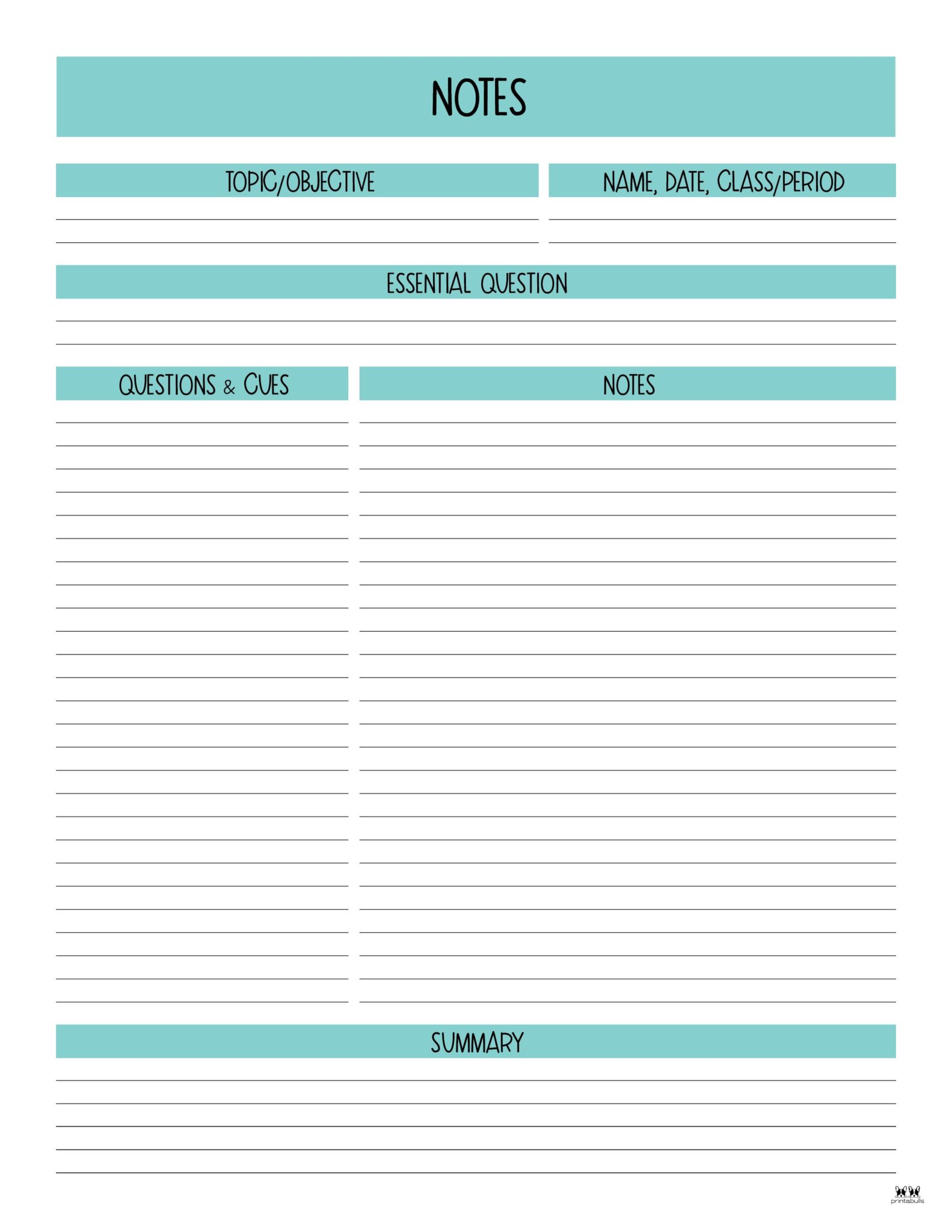 Cornell Notes Templates - 15 FREE Printables | Printabulls