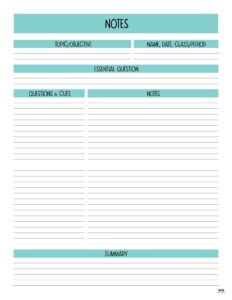 Cornell Notes Templates - 15 FREE Printables | Printabulls