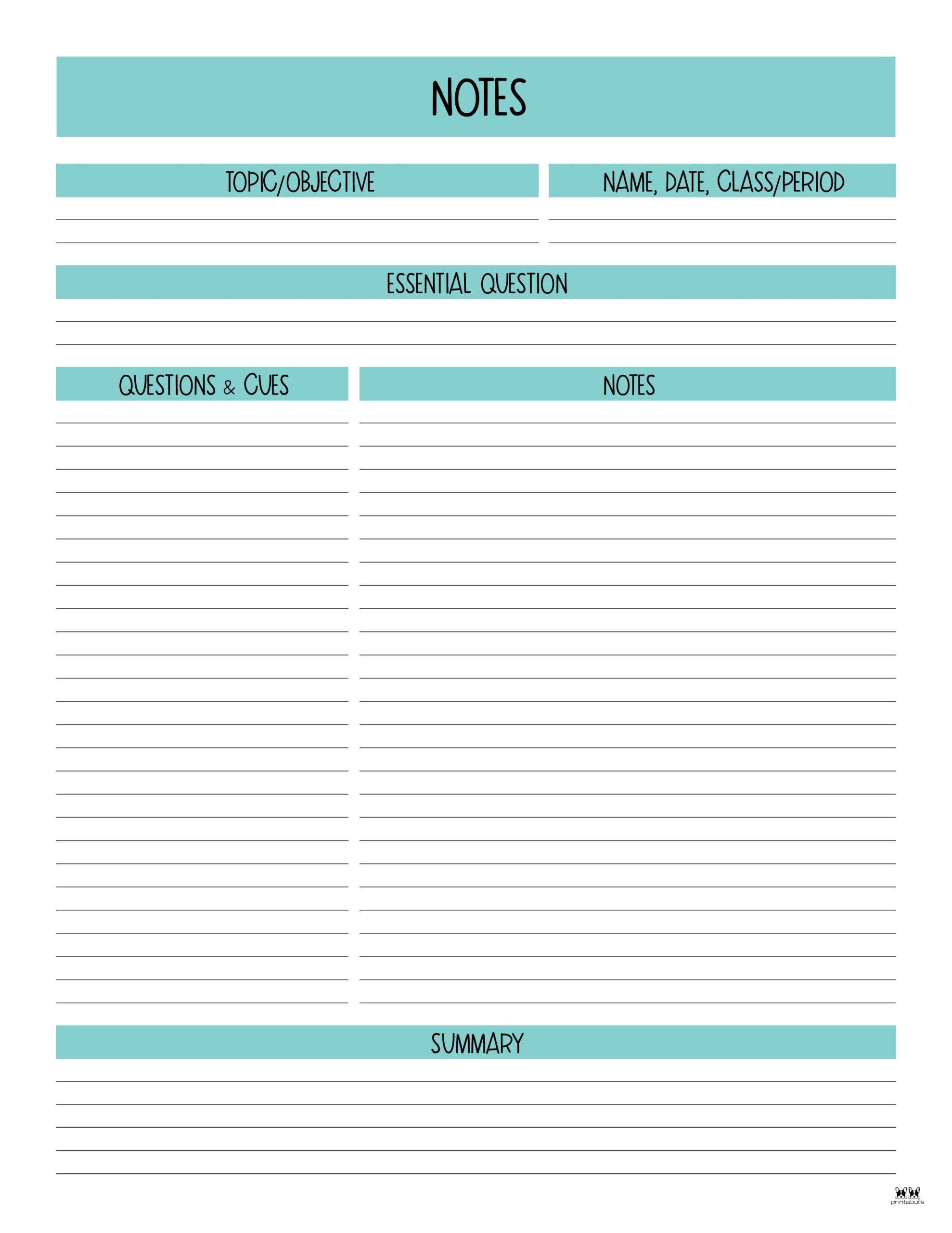 Cornell Notes Templates - 15 FREE Printables | Printabulls