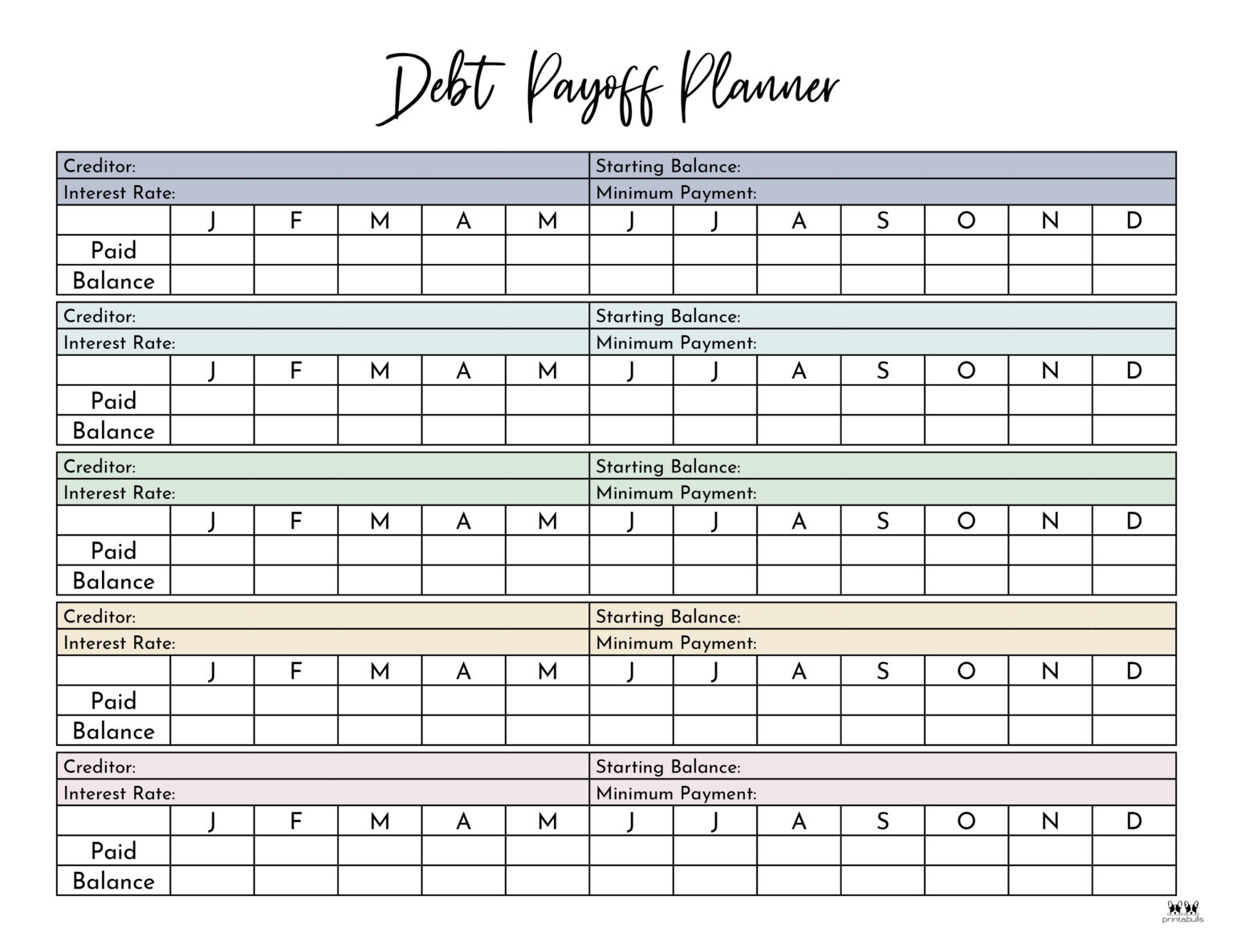 Debt Trackers & Debt Snowball Worksheets - 35 Pages - PrintaBulk