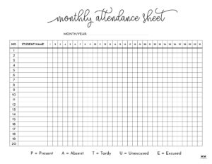 Attendance Sheets - 52 FREE Printables | Printabulls