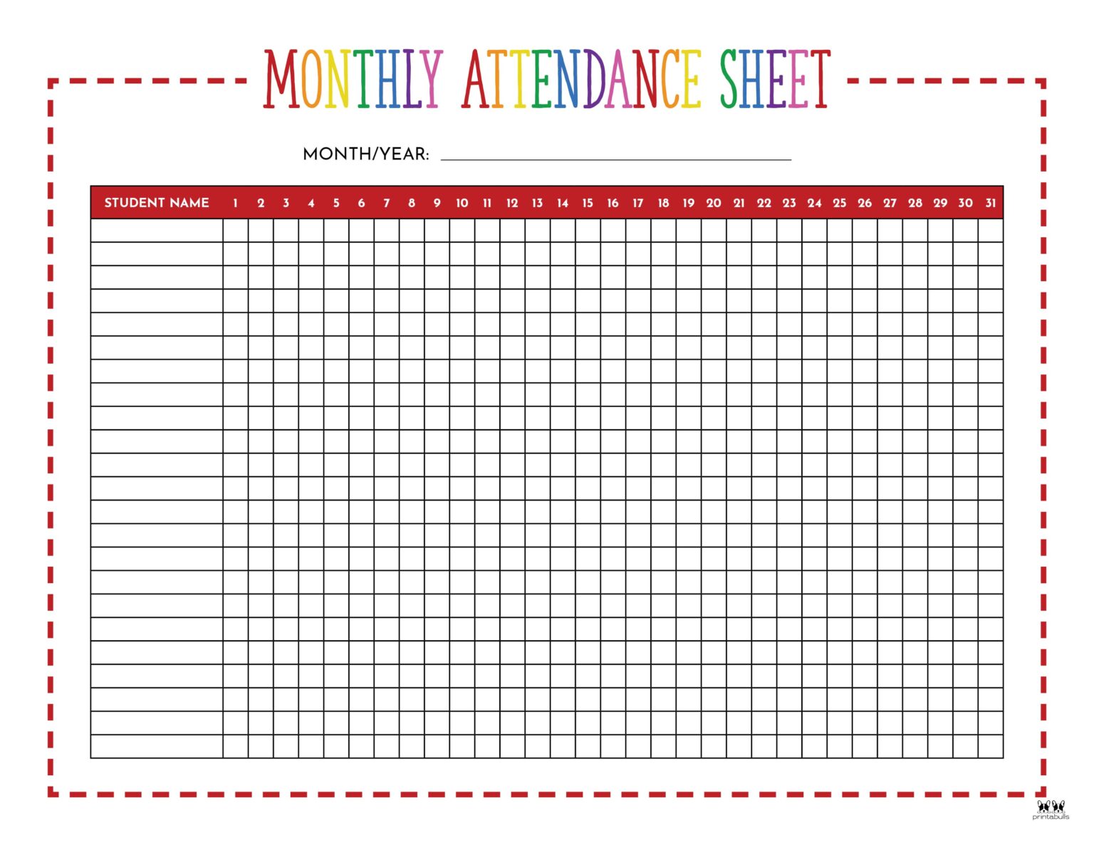 Attendance Sheets - 52 FREE Printables | Printabulls