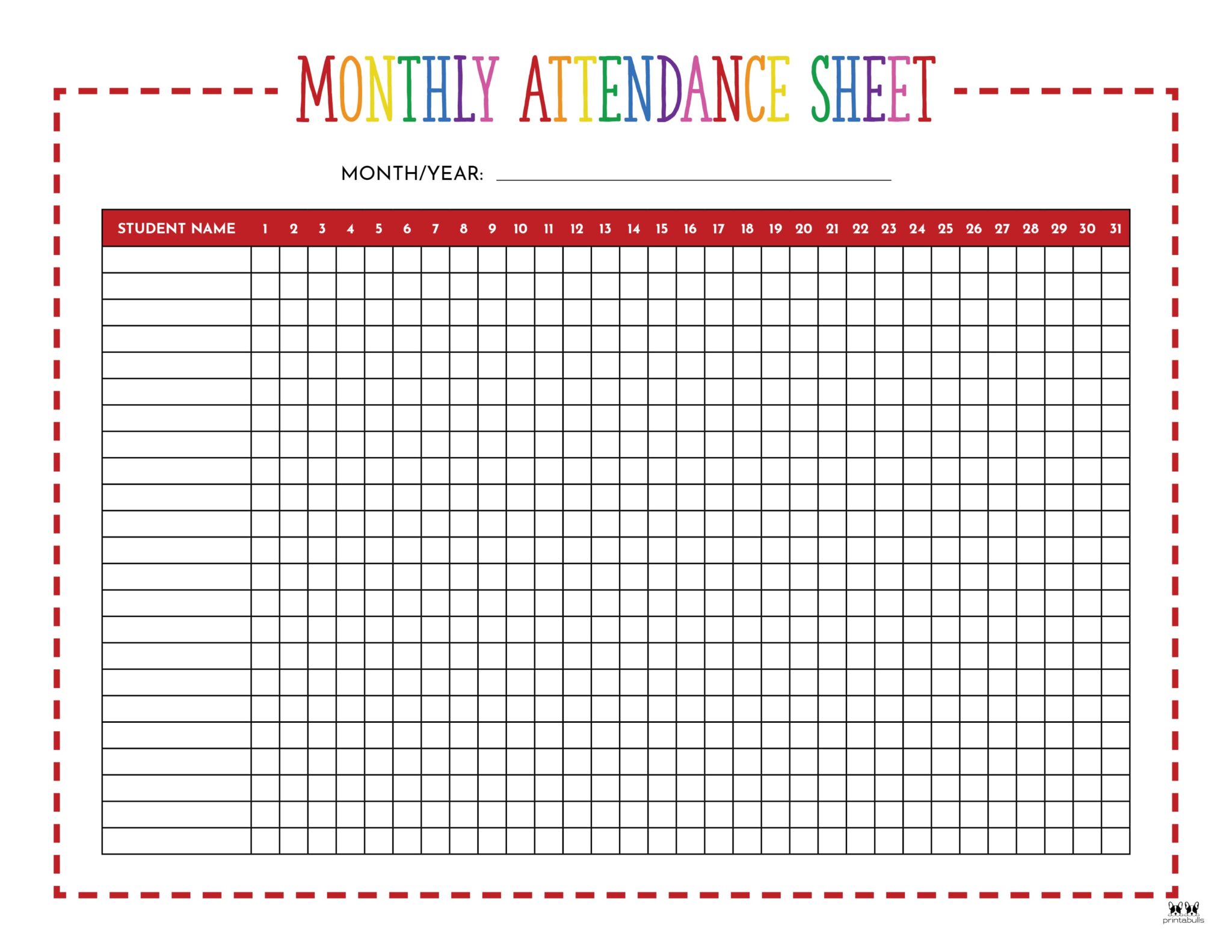 Attendance Sheets - 52 FREE Printables | Printabulls