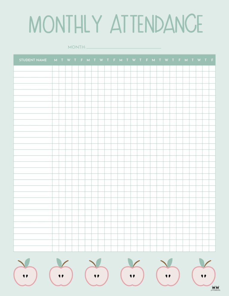 Attendance Sheets - 52 FREE Printables | Printabulls