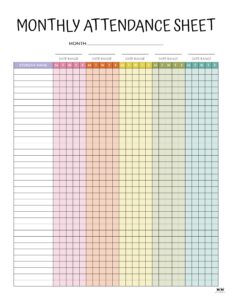 Attendance Sheets - 52 FREE Printables | Printabulls
