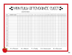 Attendance Sheets - 52 FREE Printables | Printabulls