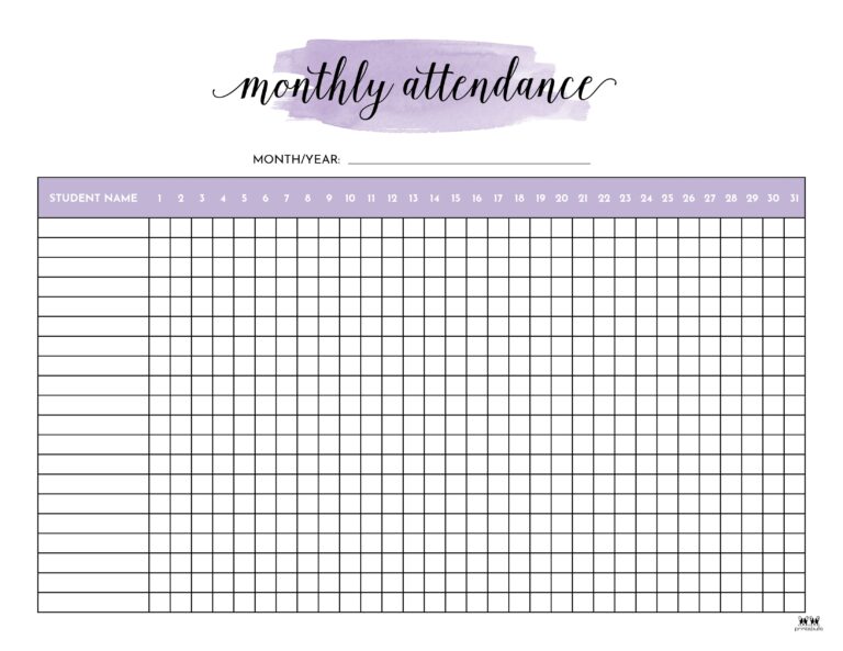Attendance Sheets - 52 FREE Printables - PrintaBulk