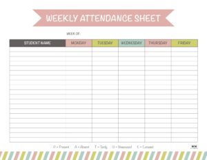 Attendance Sheets - 50 FREE Printables | Printabulls
