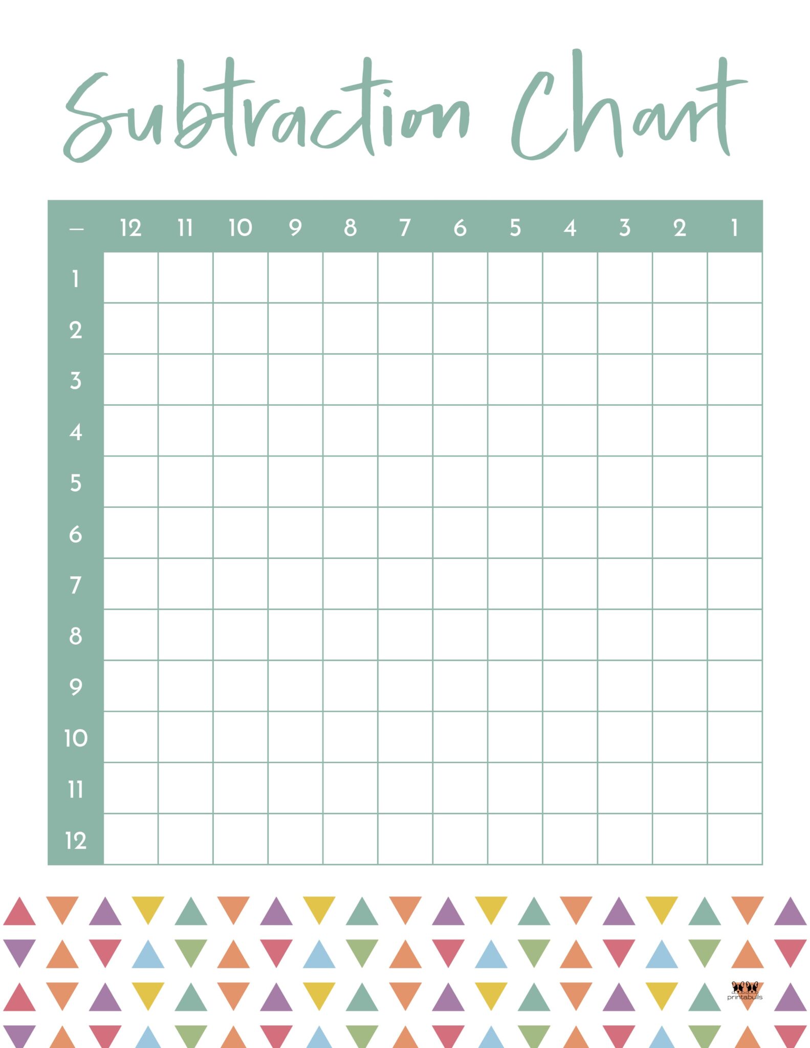 Subtraction Charts - 20 FREE Printables | Printabulls