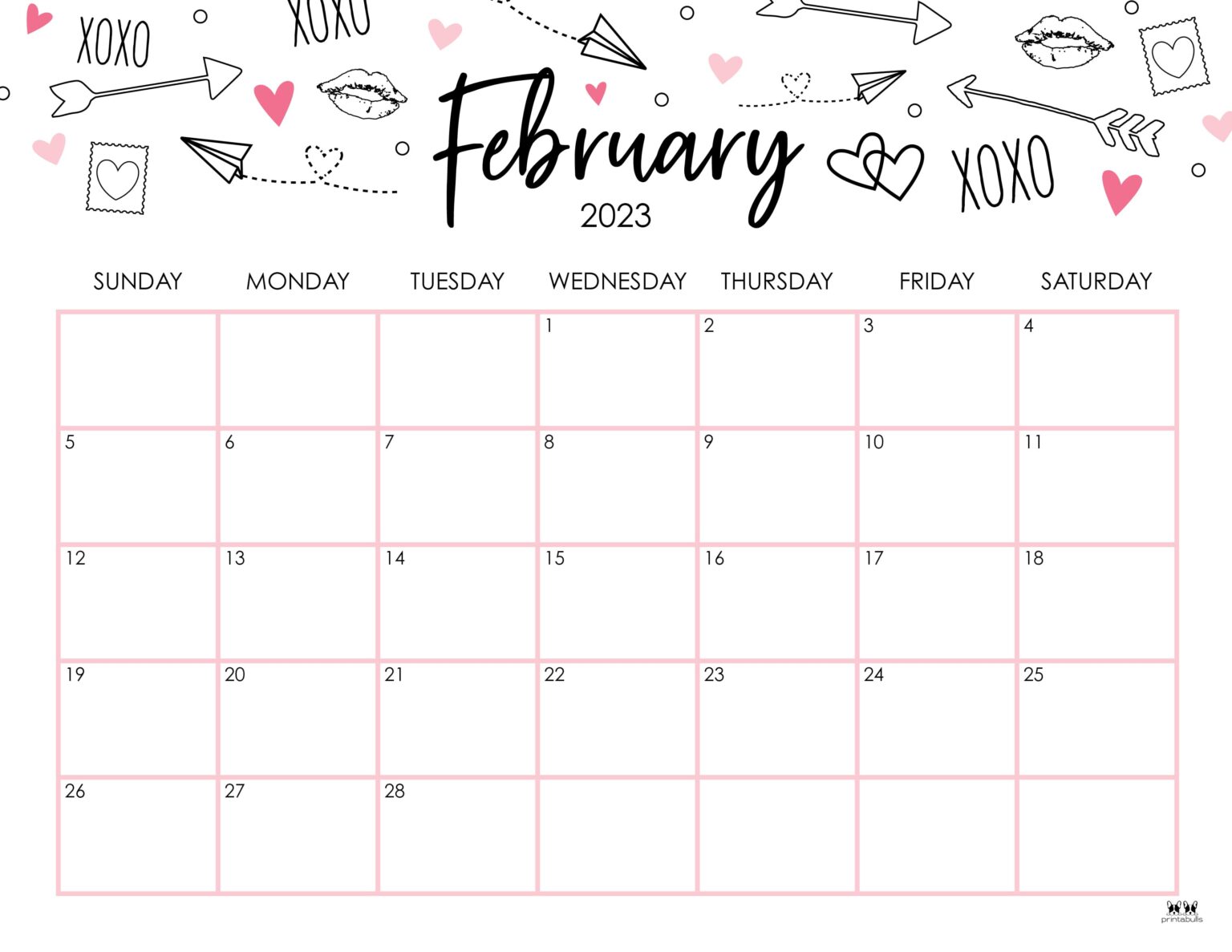 February 2023 Calendars - 50 FREE Printables | Printabulls
