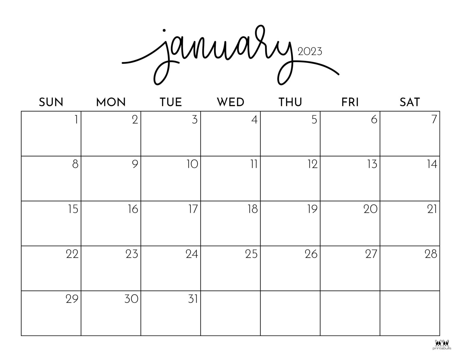 January 2023 Calendars - 50 FREE Printables | Printabulls