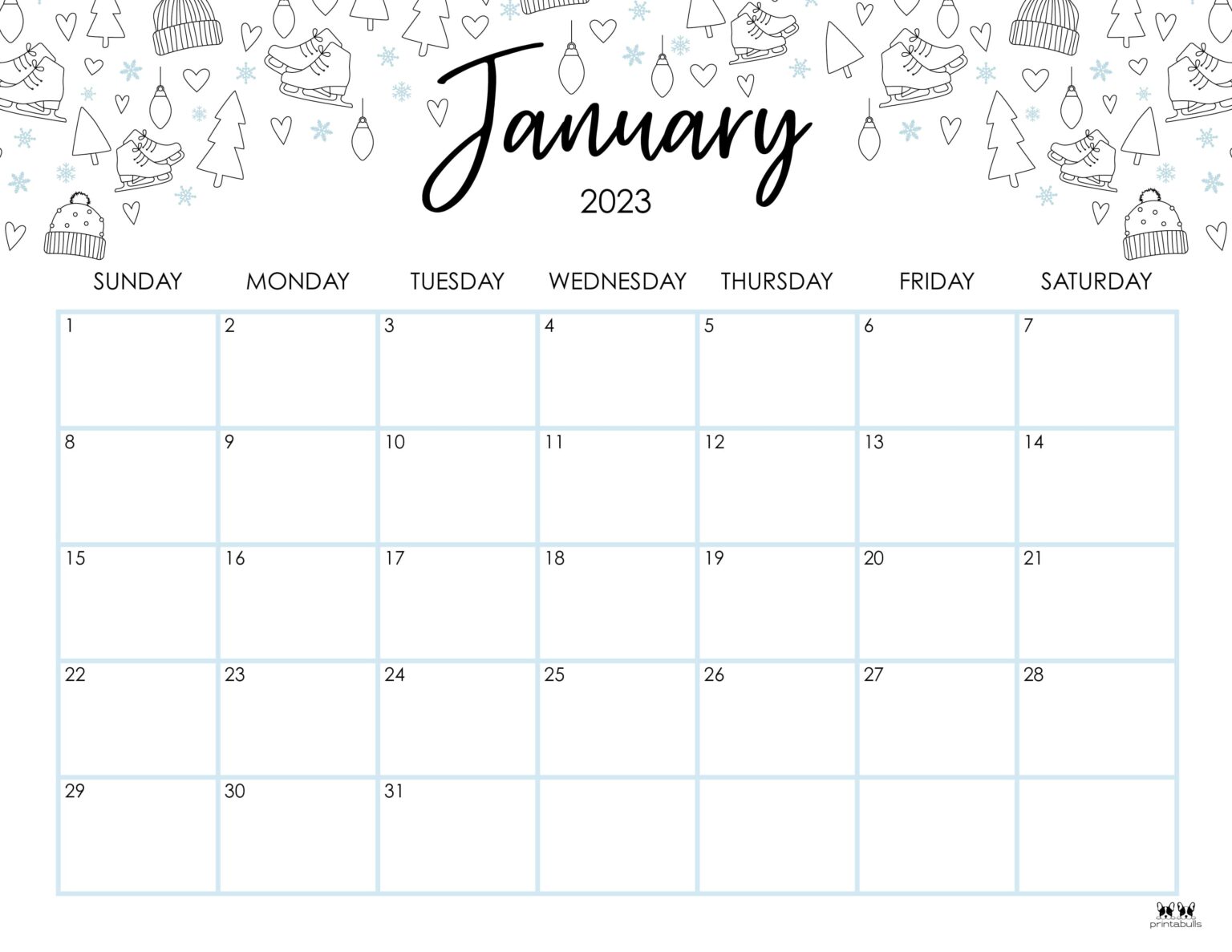 January 2023 Calendars - 50 FREE Printables | Printabulls