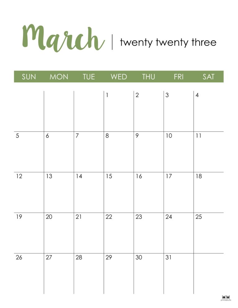 March 2023 Calendars - 50 FREE Printables | Printabulls