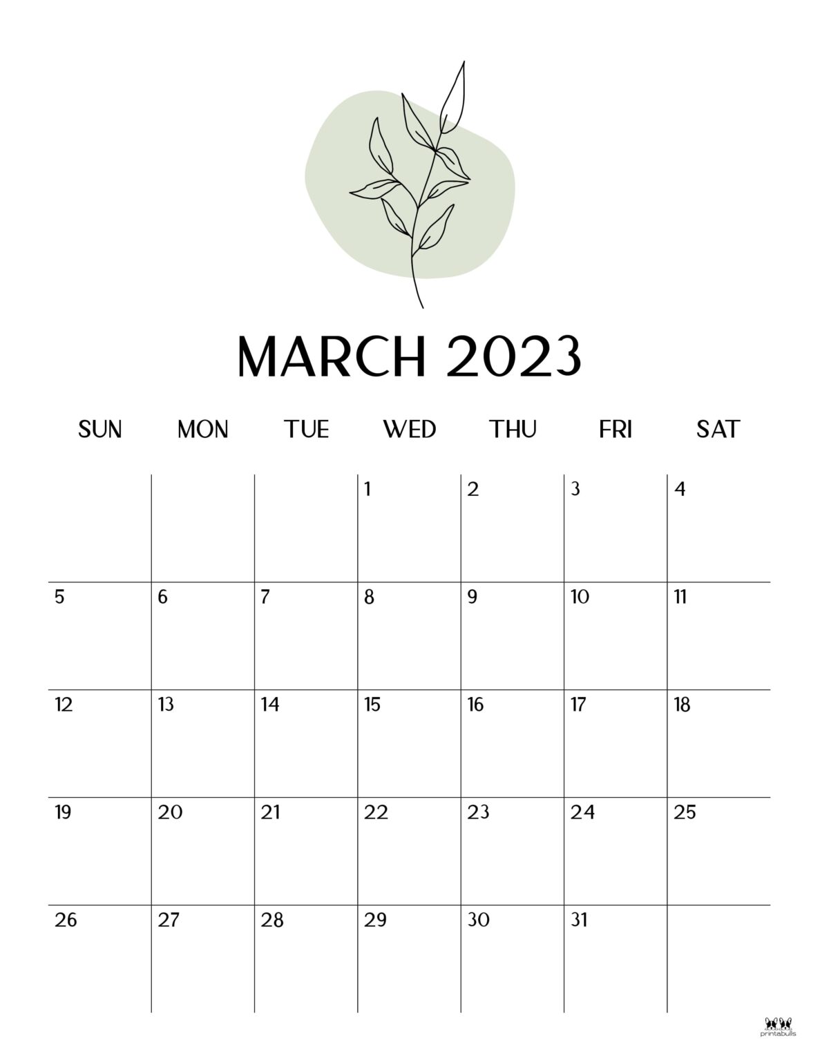 March 2023 Calendars - 50 FREE Printables | Printabulls