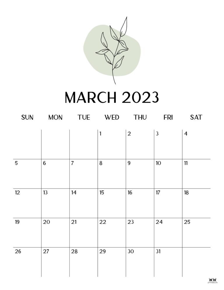 March 2023 Calendars - 50 FREE Printables | Printabulls