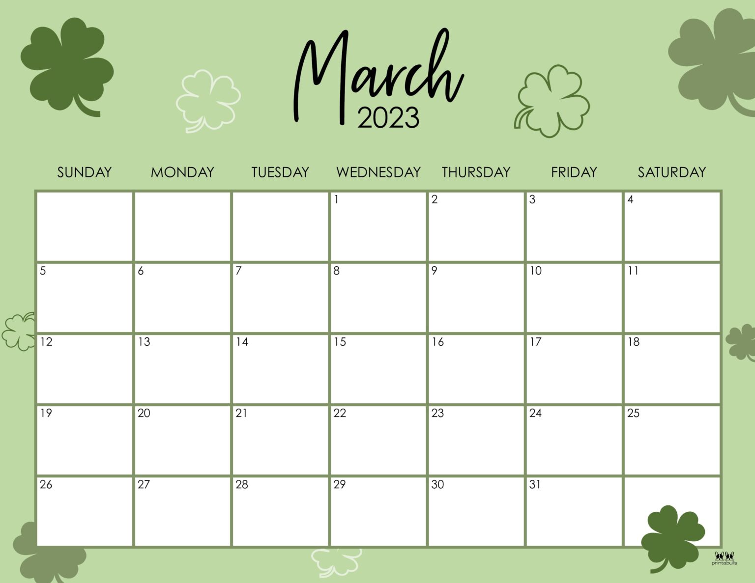 March 2023 Calendars - 50 FREE Printables | Printabulls