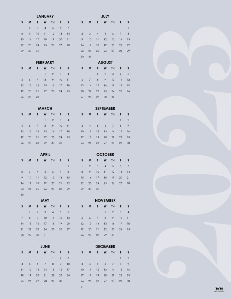 2023 Yearly Calendars - 28 FREE Printables | Printabulls