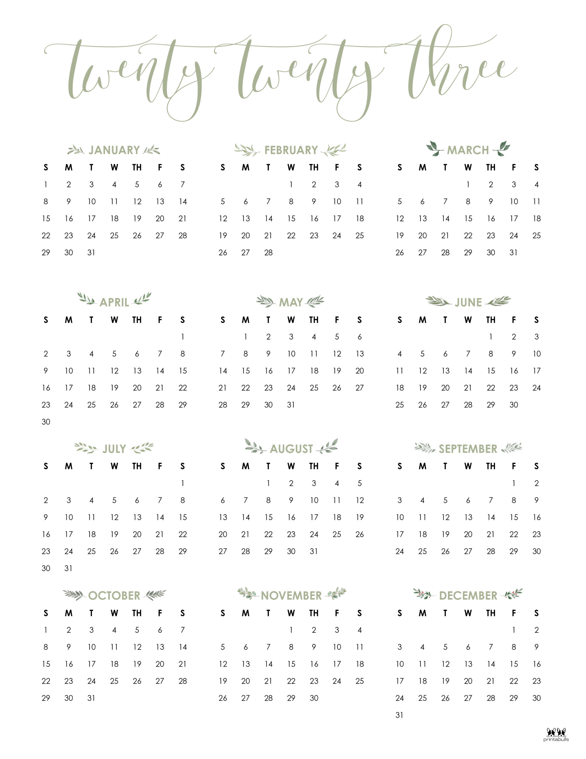 2023 Yearly Calendars - 28 FREE Printables | Printabulls 2023 Yearly Calendars - 28 FREE Printables | Printabulls