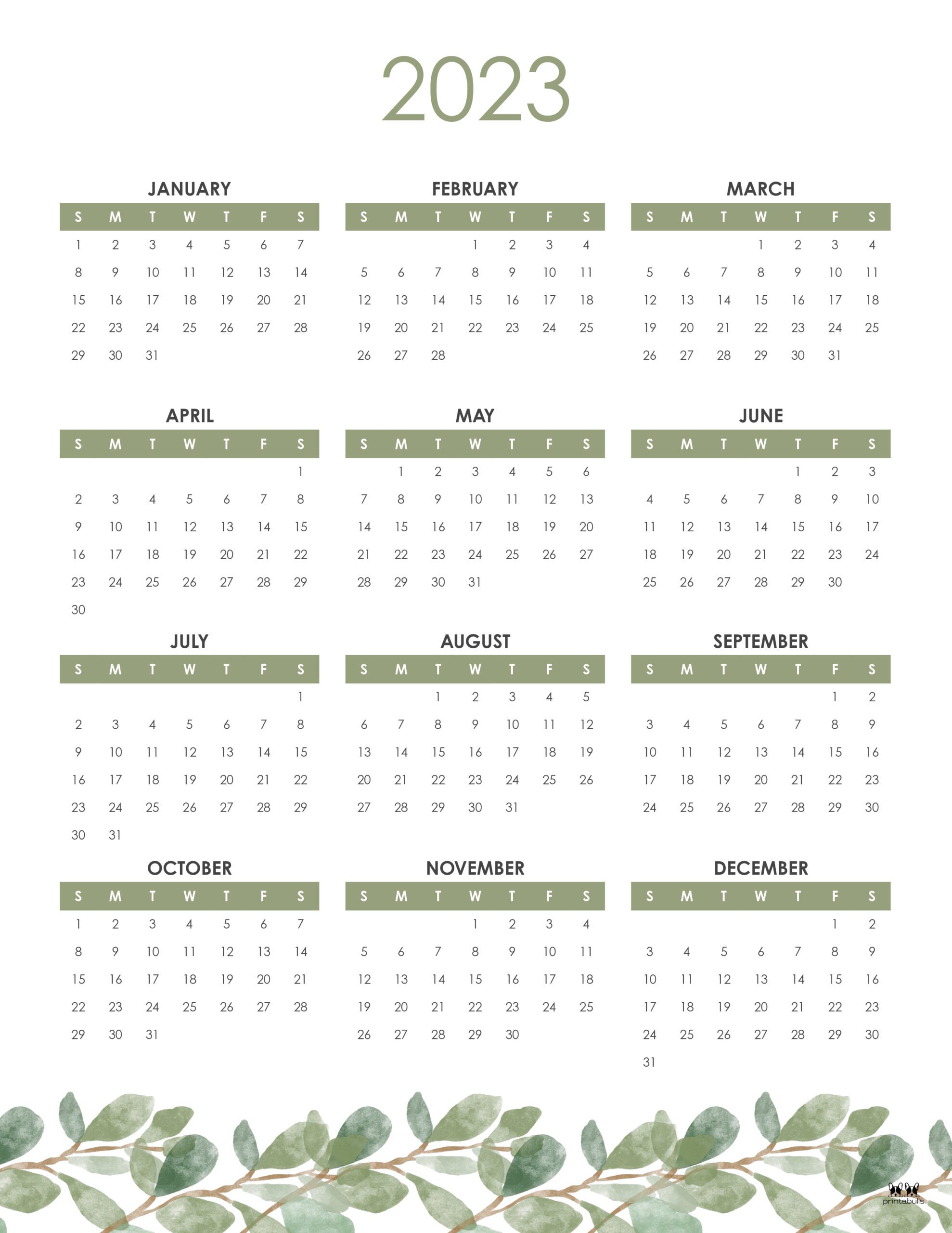 2023 Yearly Calendars - 28 FREE Printables | Printabulls