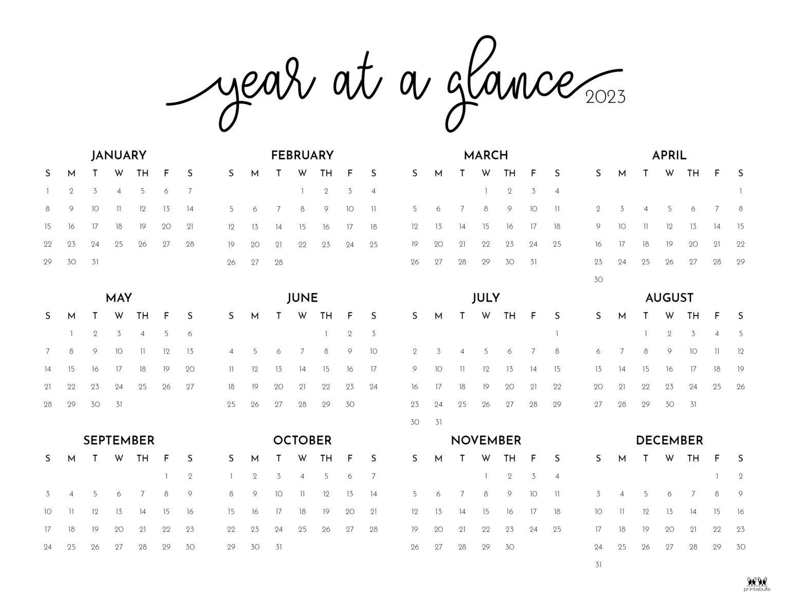2023 Yearly Calendars - 28 FREE Printables | Printabulls